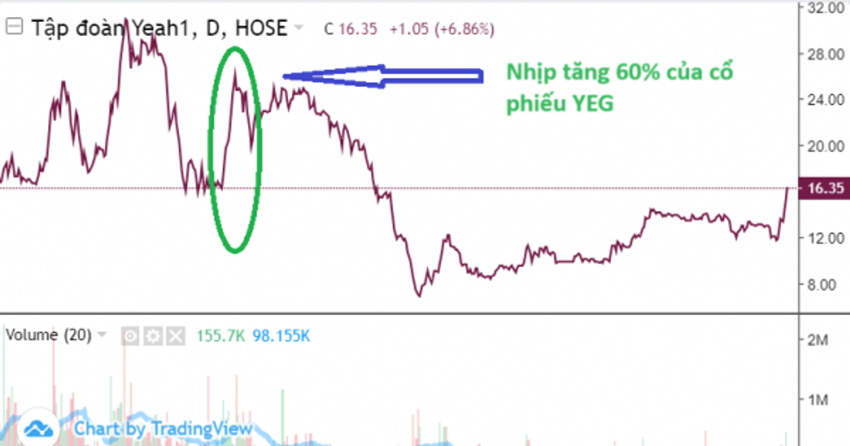 Cổ phiếu YEG tăng 40% sau 6 phiên - chuỗi tăng giá mạnh nhất 17 tháng