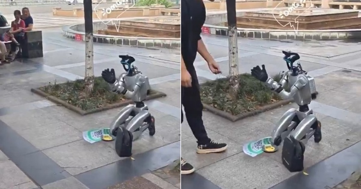 Robot quỳ gối xin tiền giữa phố Trung Quốc, còn có cả mã QR để ‘nhận ...